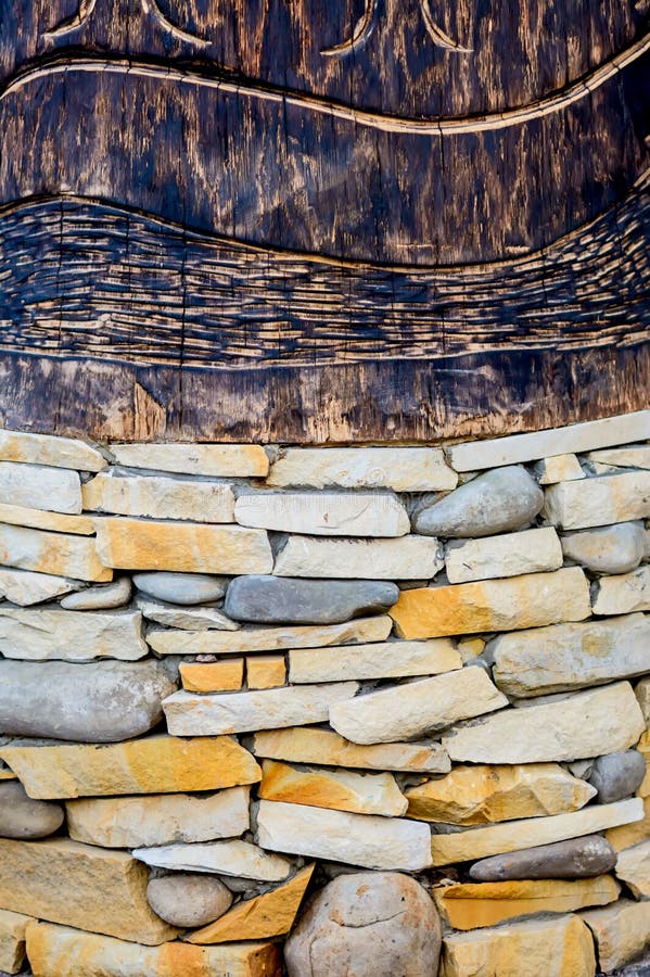Masonry of Natural Stone and Wood Stock Photo - Image of design ...