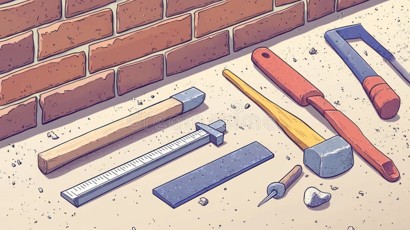 Masonry Tools Arranged Near a Brick Wall Stock Image - Image of trade ...