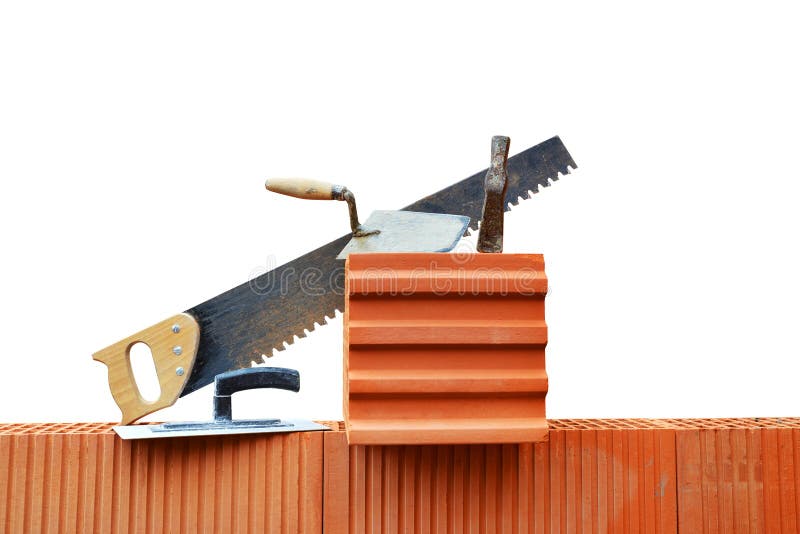 Masonry Tools on a Brick Wall. Stock Photo - Image of exterior ...
