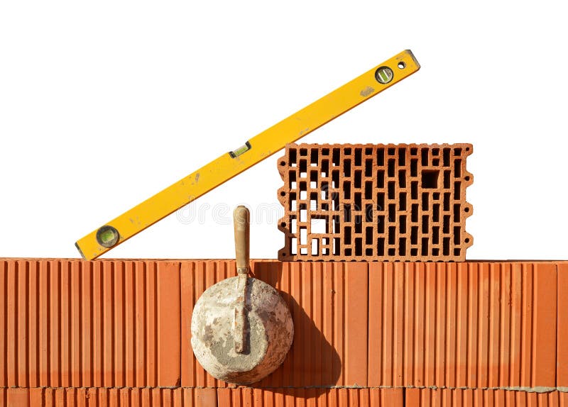 Masonry Tools on Red Brick Wall. Stock Photo - Image of spirit ...