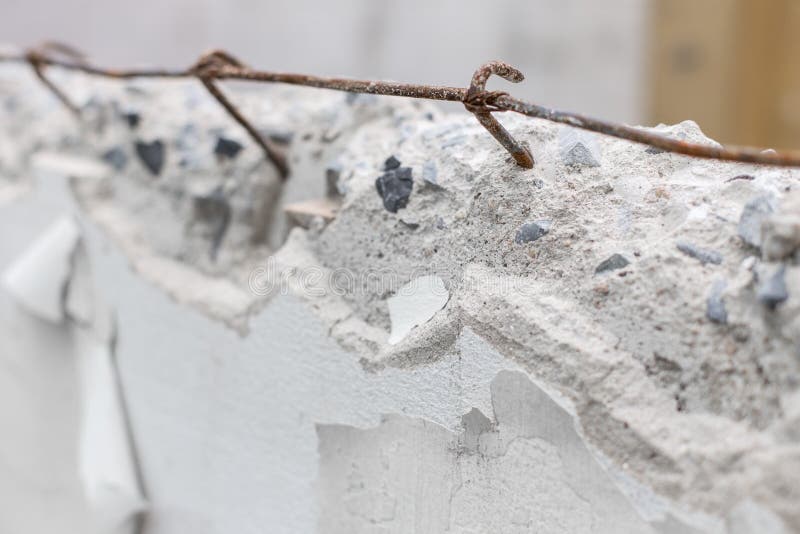 Masonry Wall is Broken and Rust Steel Bar Stock Photo - Image of detail ...