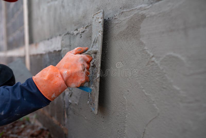 Masonry Workers Use Cement Trowels on Construction Sites Stock Image ...