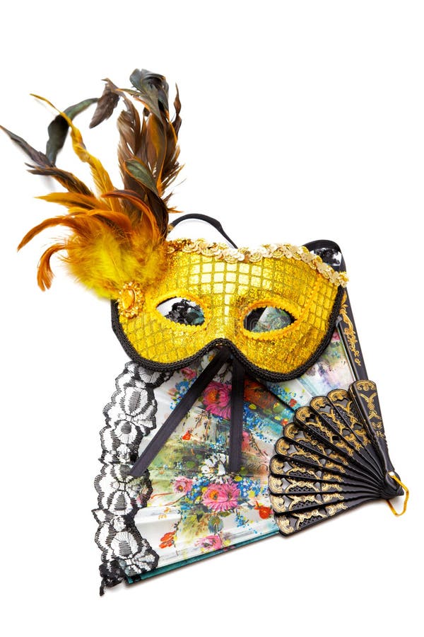 Masquerade Mask and Fan Isolated on a White Background Stock Image ...