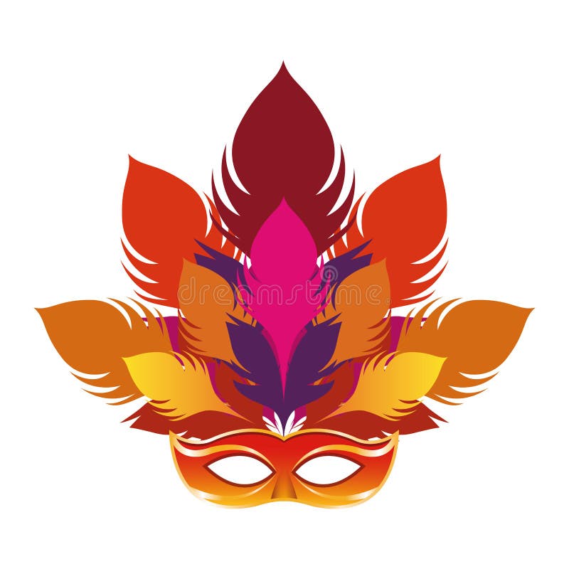 Masquerade Mask with Feathers, Colorful Flat Design Stock Vector ...