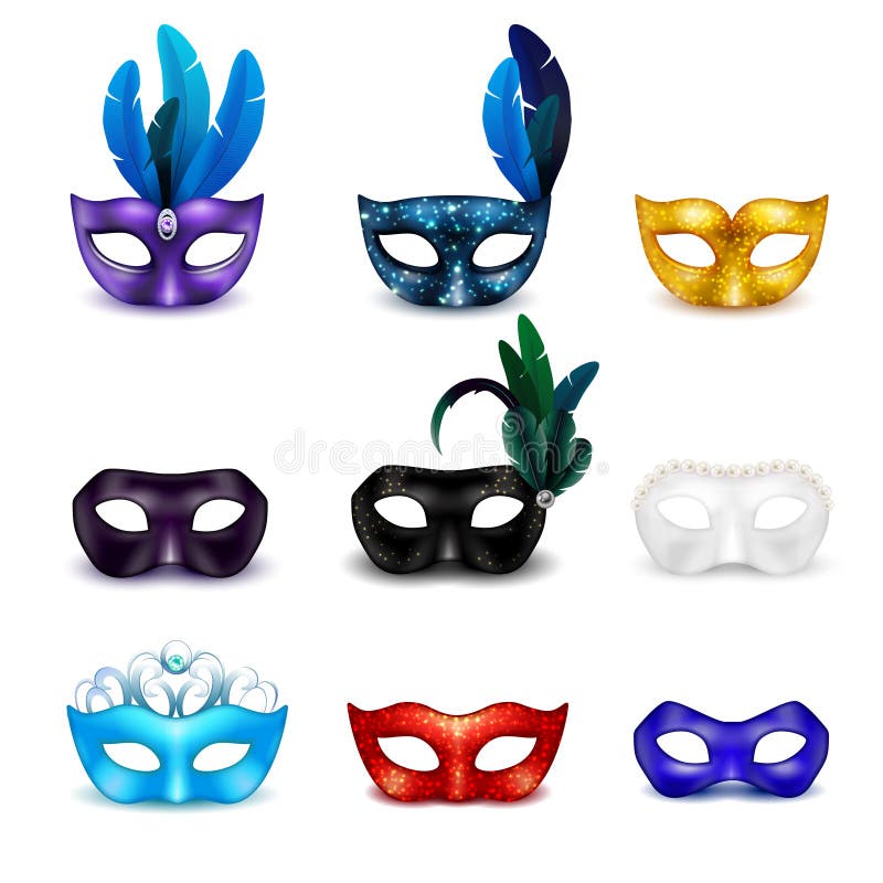 Masquerade Mask Realistic Icon Set Stock Vector - Illustration of ...