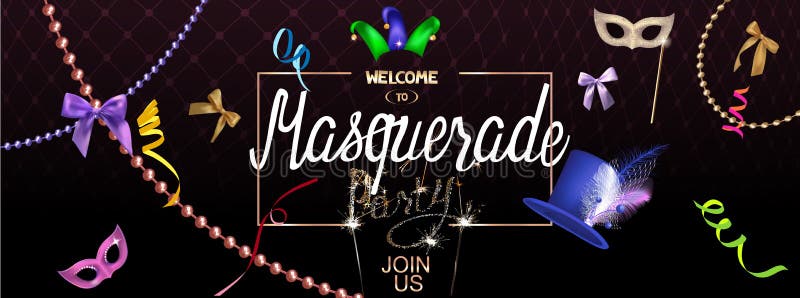 Masquerade Party Invitation Banner with Masquerade Specific Deco Object ...
