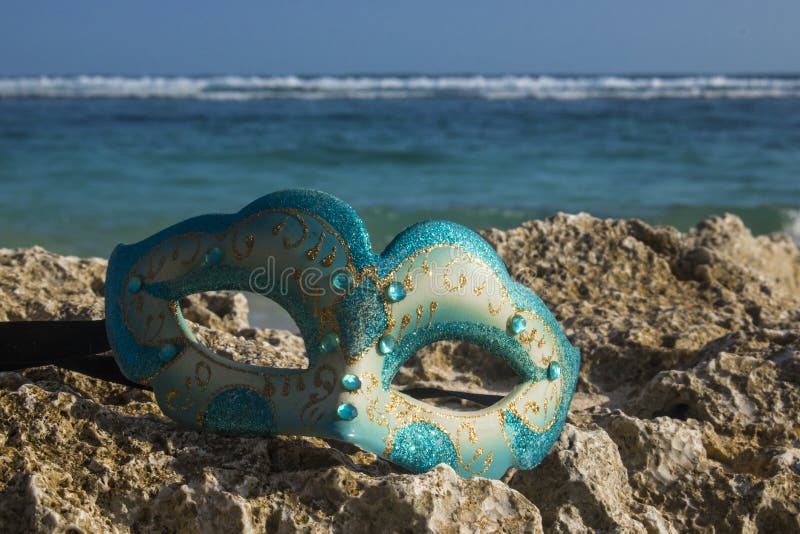 Masquerade Party Mask on Beach View Stock Image - Image of wear ...
