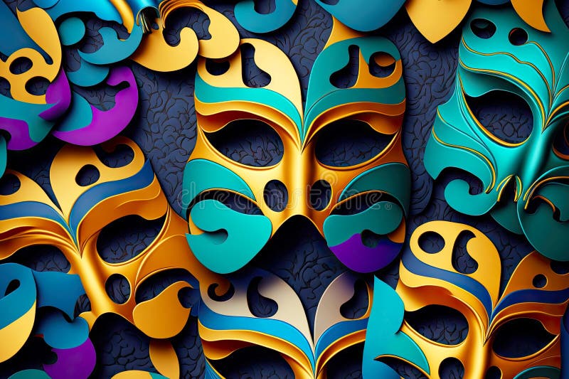 Masquerade Pattern Texture with Carnival Mask Shapes Stock Illustration ...