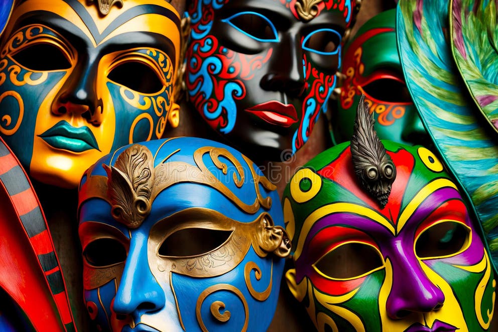 Masquerade Pattern Texture with Carnival Mask Shapes Stock Illustration ...