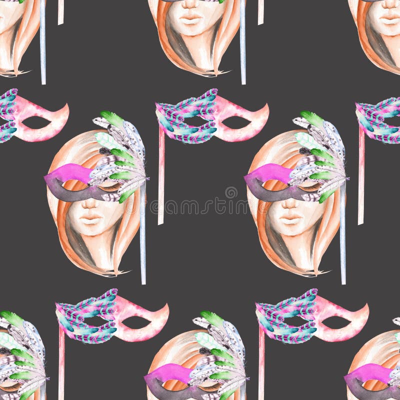 Masquerade Theme Seamless Pattern With Female Image Masked Venetian ...