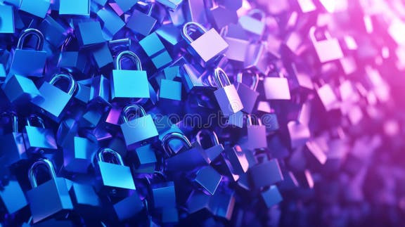 A Mass of Interlocking Blue Padlocks Represents Security Stock ...