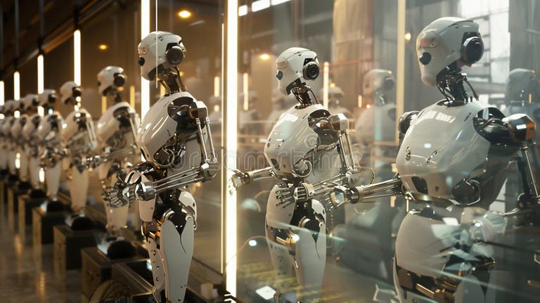 Mass of Many Robots. a Crowd of Android Cyborg Stock Illustration ...