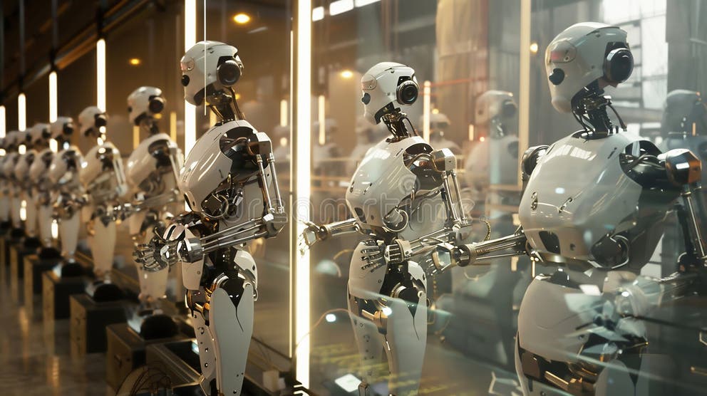 Mass of Many Robots. a Crowd of Android Cyborg Stock Illustration ...