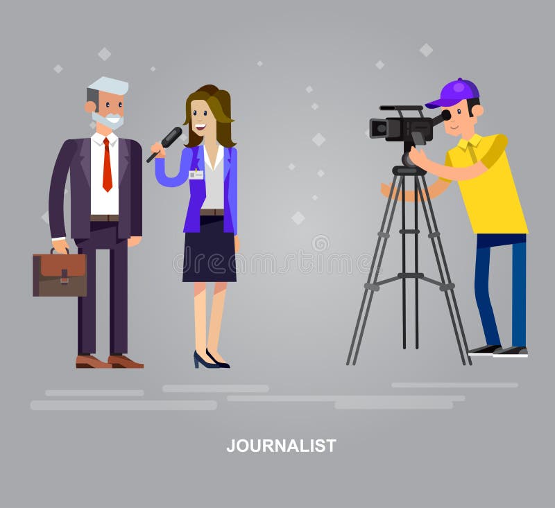 Mass Media Design Concept Set with Journalists Preparing News Materials ...