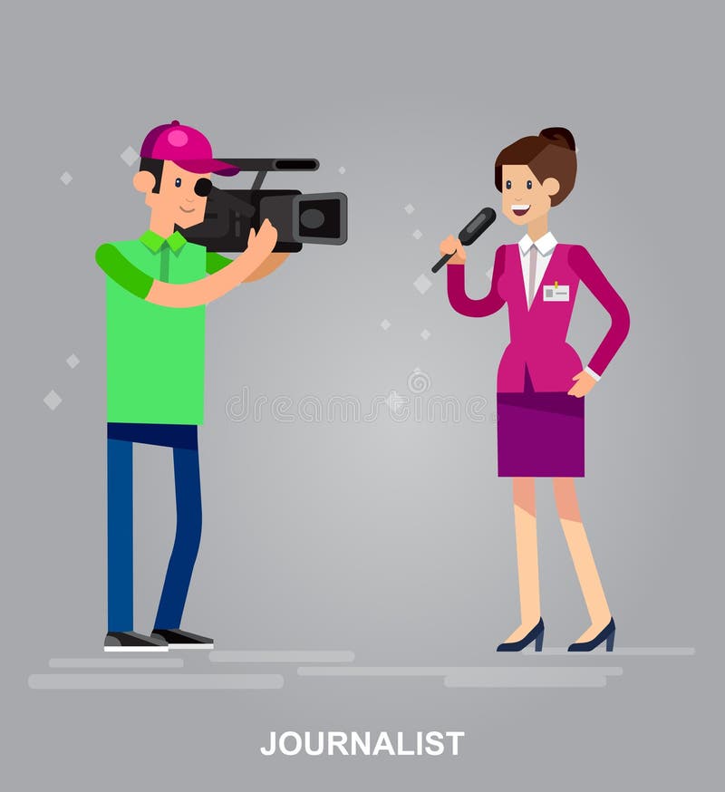 Mass Media Design Concept Set with Journalists Preparing News Materials ...