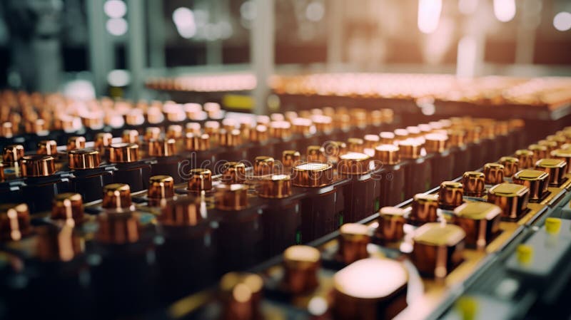 Mass Production Assembly Line of Battery Cells Close-up View Stock ...