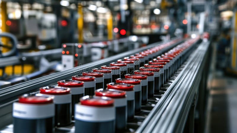 Mass-production of Batteries on a Manufacturing Line Reflecting Energy Efficiency Stock ...