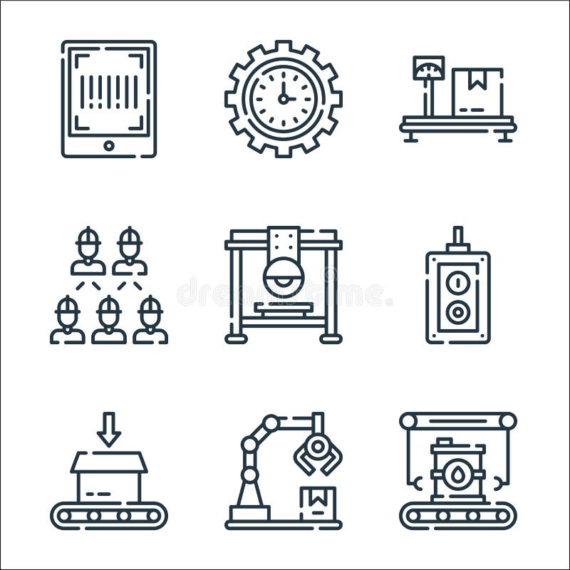Mass Production Line Icons. Linear Set Stock Vector - Illustration of ...