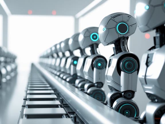 Mass Production of Robots on a Conveyor Belt Stock Photo - Image of ...