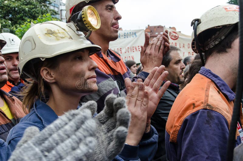 Mass Rally in Defense of the Miners in Langreo Editorial Stock Photo ...