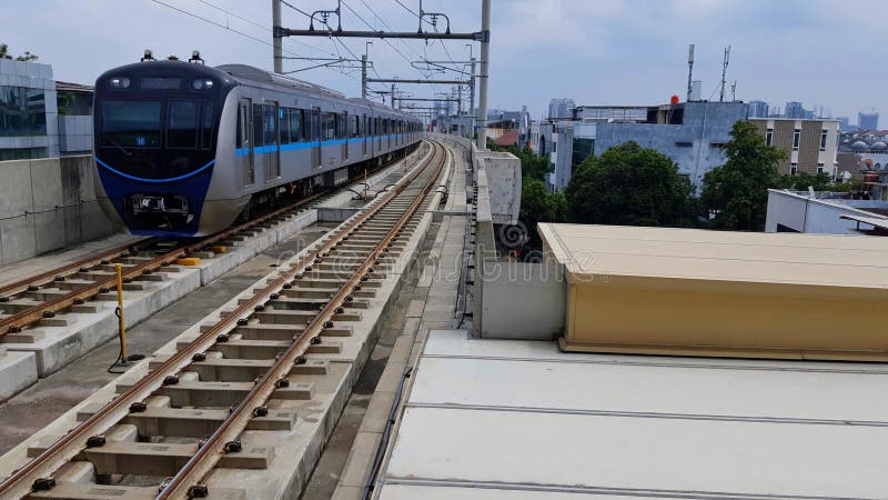 Mass Rapid Transit Train Arriving at Station Stock Image - Image of ...