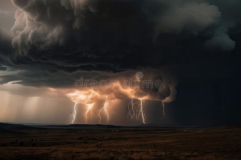 Mass of Storm Clouds with Lightning and Thunderstorms in the Distance ...