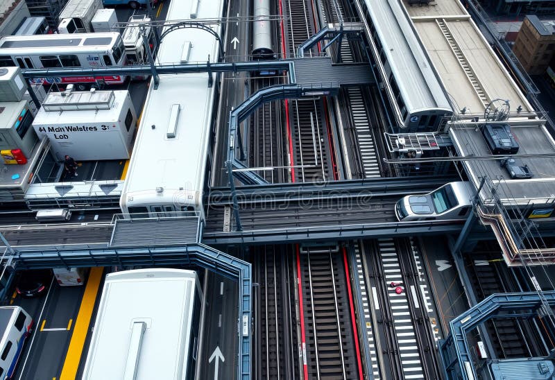 Mass Transit Systems Overhead Shots of Intricate Subway Train an ...