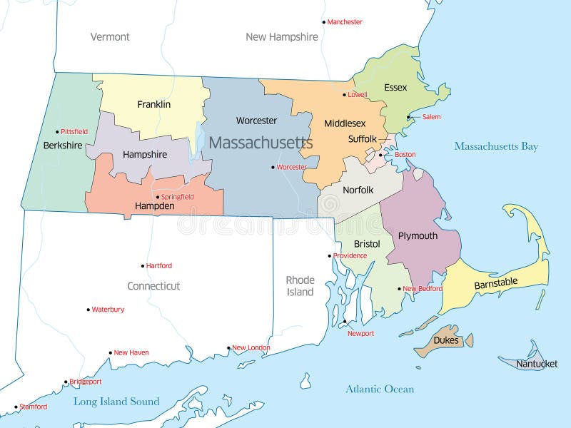 County Map of Massachusetts Stock Illustration - Illustration of island ...