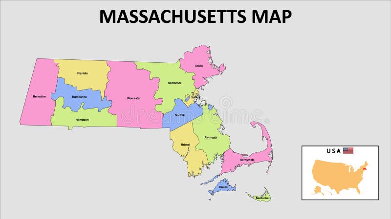 Massachusetts Map. District Map of Massachusetts in 2020 Stock Vector ...
