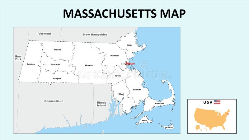 Massachusetts Map. Political Map of Massachusetts with Boundaries in ...