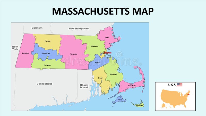 Massachusetts Map. State and District Map of Massachusetts Stock Vector ...