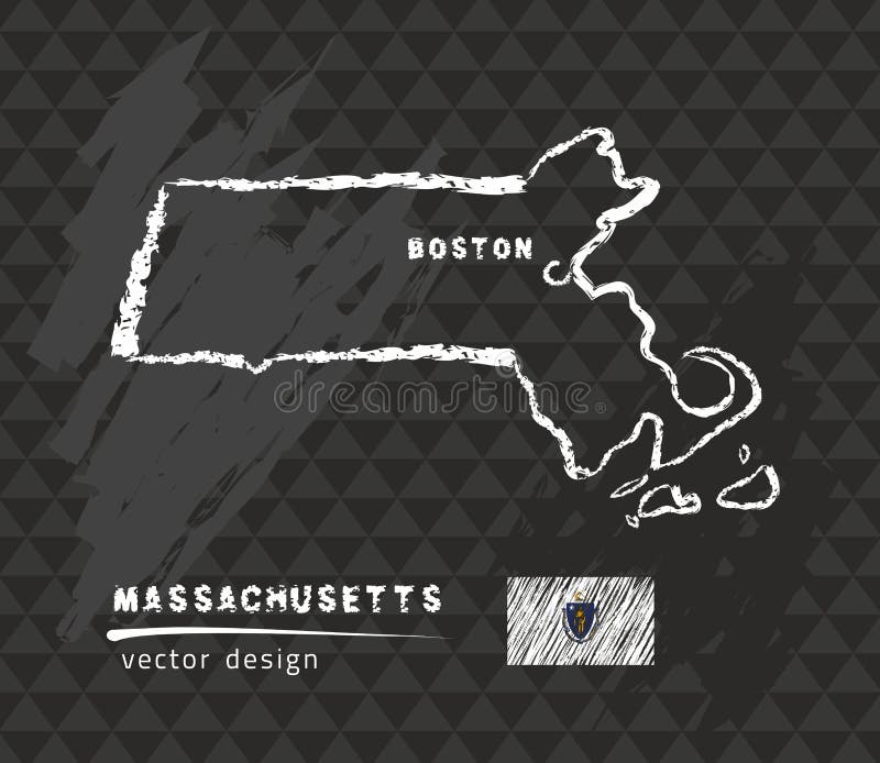 Massachusetts Vector Chalk Drawing Map Isolated on a White Background ...