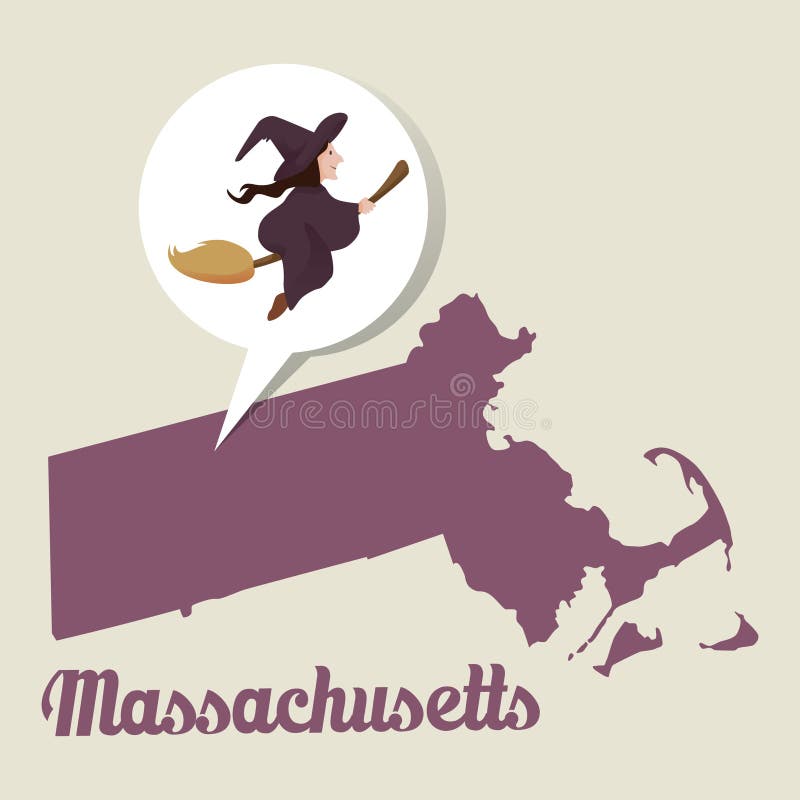 Massachusetts Map with Witch Icon. Vector Illustration Decorative ...