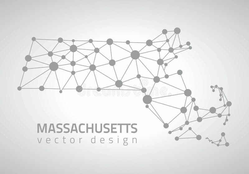 Massachusetts Vector Dot Grey Outline Triangle Perspective Modern Map ...