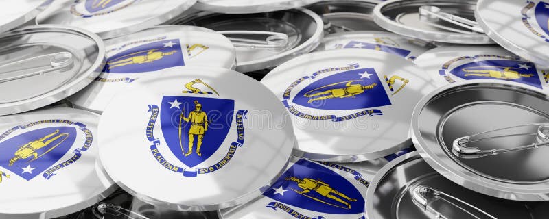Massachusetts - Round Badges with State Flag Stock Illustration ...
