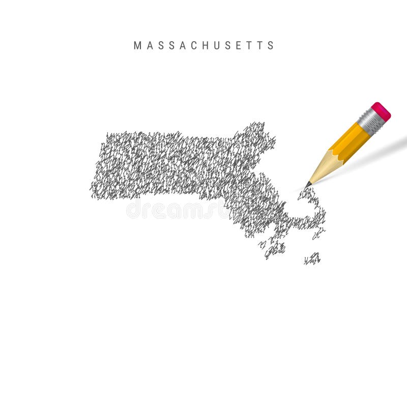 Map of Massachusetts with Hand Drawn Sketch Pen Map Inside. Vector ...