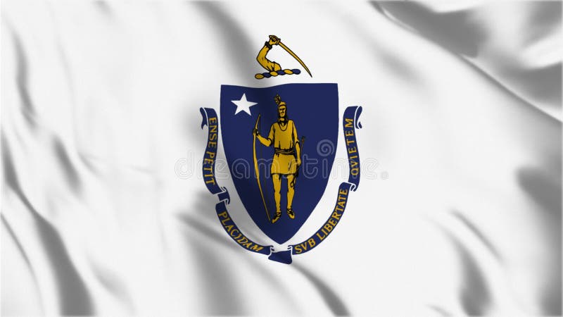 Massachusetts State Flag and Airplane Fly. Flight and Travel Concept ...