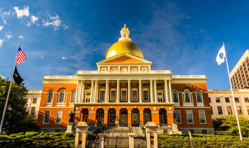 The Massachusetts State House in Boston. Stock Photo - Image of clouds ...