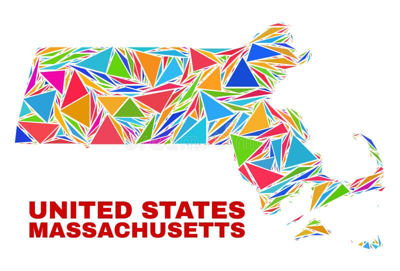 Massachusetts State Map - Mosaic of Color Triangles Stock Vector ...