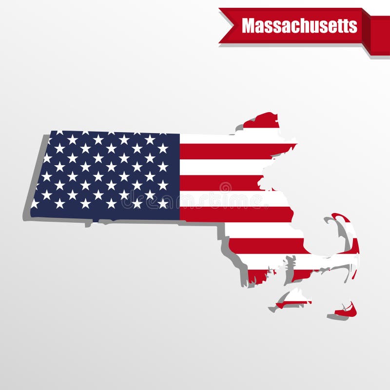 Massachusetts State Map with US Flag Inside and Ribbon Stock Vector ...