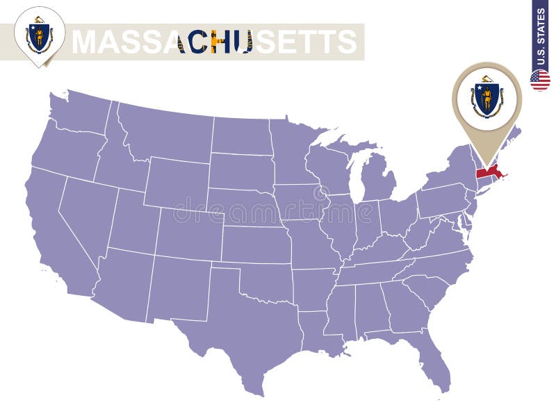 Massachusetts State on USA Map. Massachusetts Flag and Map Stock Vector ...