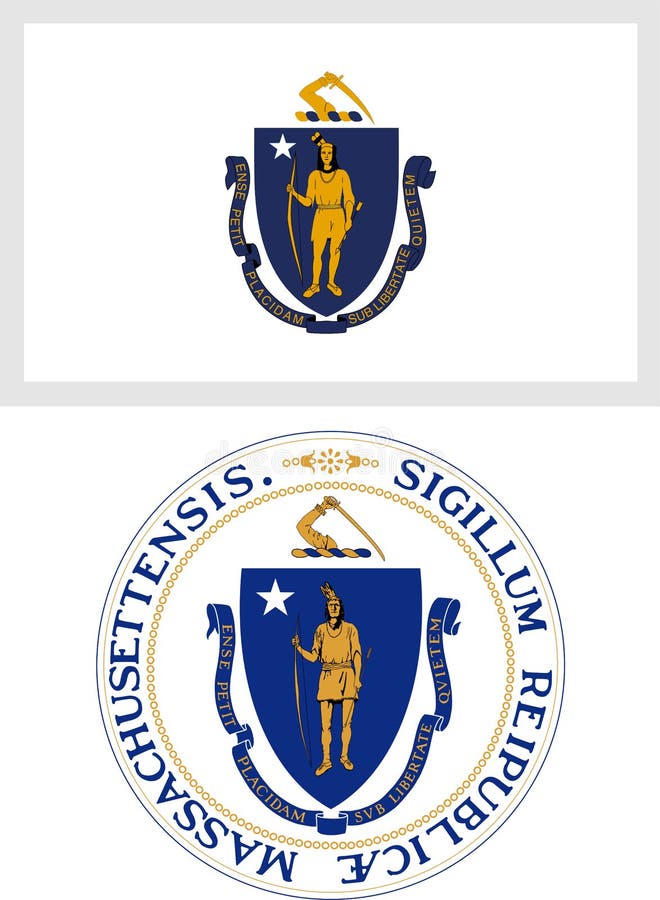 Massachusetts US State Flag and Coat of Arm Design Illustration Vector ...