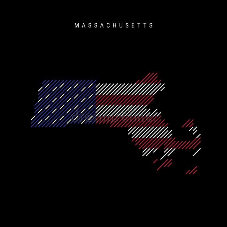 Massachusetts US State Hatched Silhouette Map of Slanted Lines Pattern ...