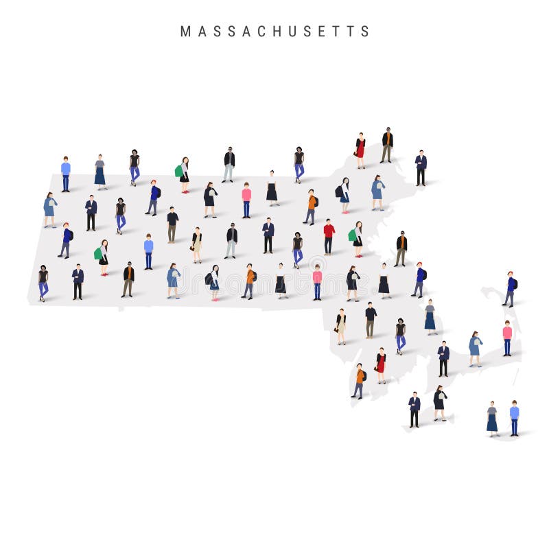 Massachusetts US State Population Map. Large Group of People. Flat ...