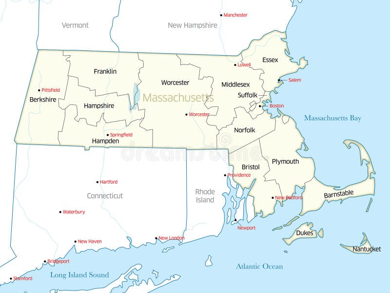 Massachusetts counties map stock illustration. Illustration of united ...
