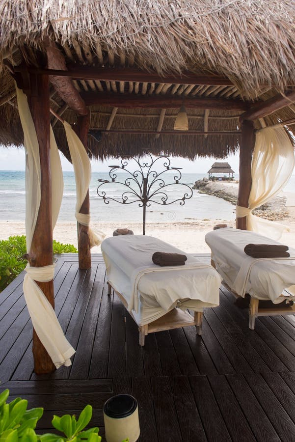 Massage Booth on the Beach stock image. Image of back - 149336857