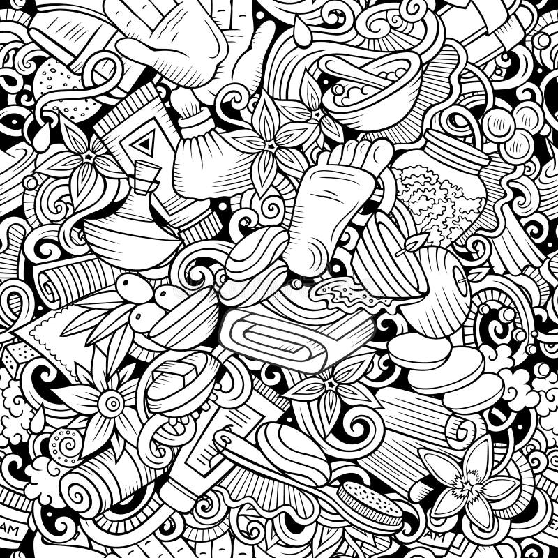 Massage Hand Drawn Doodles Seamless Pattern. Spa Therapy Background ...