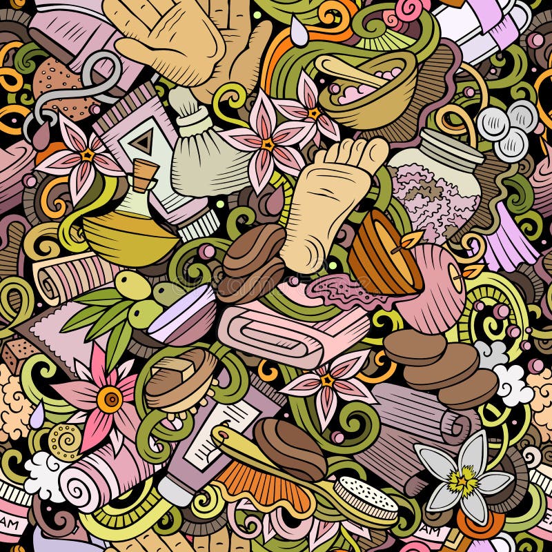 Massage Hand Drawn Doodles Seamless Pattern. Spa Therapy Background ...