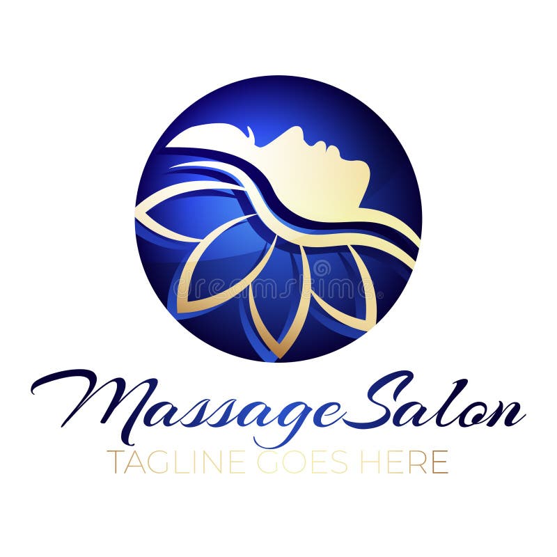 Massage Salon Logo Design Gold on Blue Background Stock Vector ...