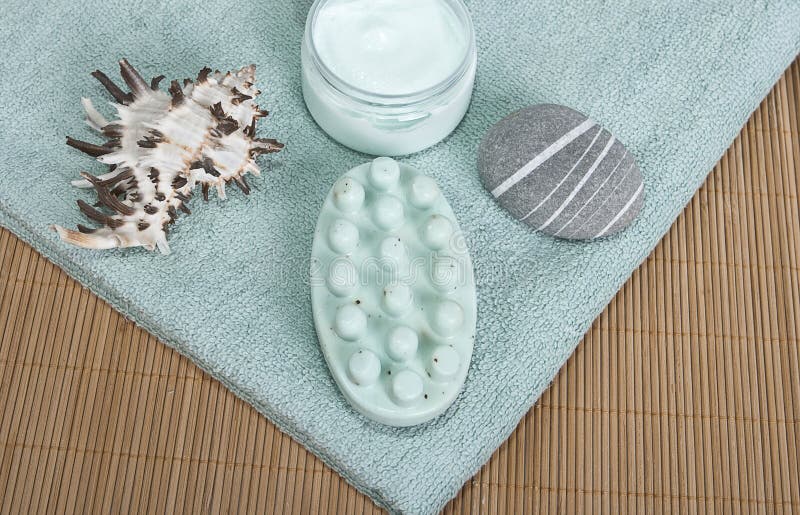 Massage Soap and Body Scrub. Stock Image - Image of towel, beauty: 18671625